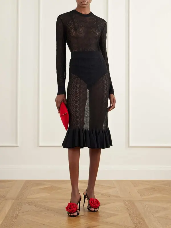 Dolce & Gabbana Ruffled Lace Midi Skirt