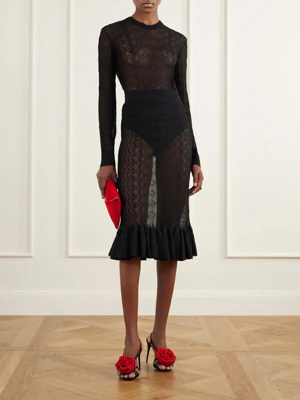 Dolce & Gabbana Ruffled Lace Midi Skirt