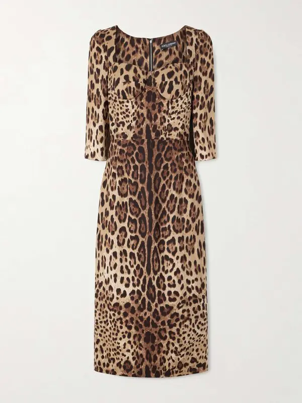 Dolce & Gabbana Leopard-print Stretch-silk Midi Dress