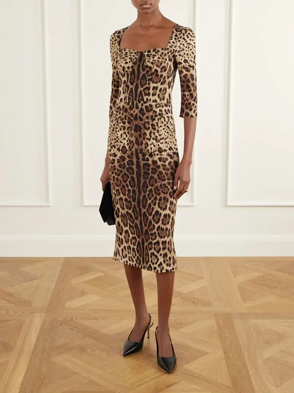 Dolce & Gabbana Leopard-print Stretch-silk Midi Dress