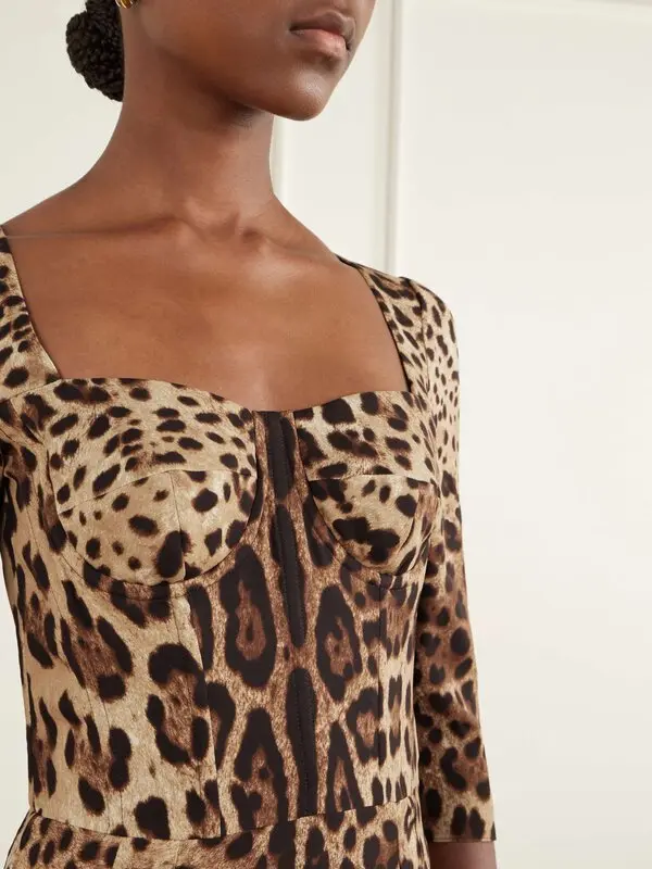 Dolce & Gabbana Leopard-print Stretch-silk Midi Dress