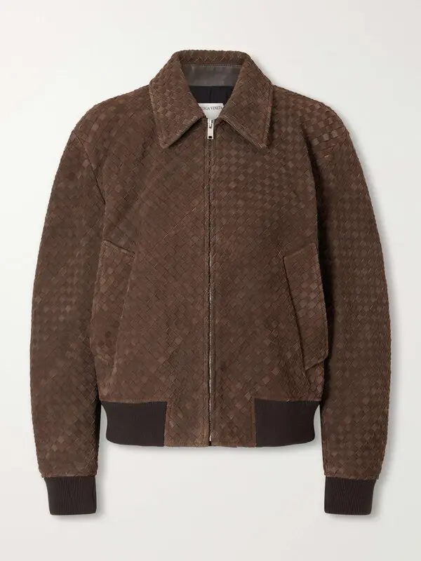 Bottega Veneta Intrecciato Suede Jacket - Brown