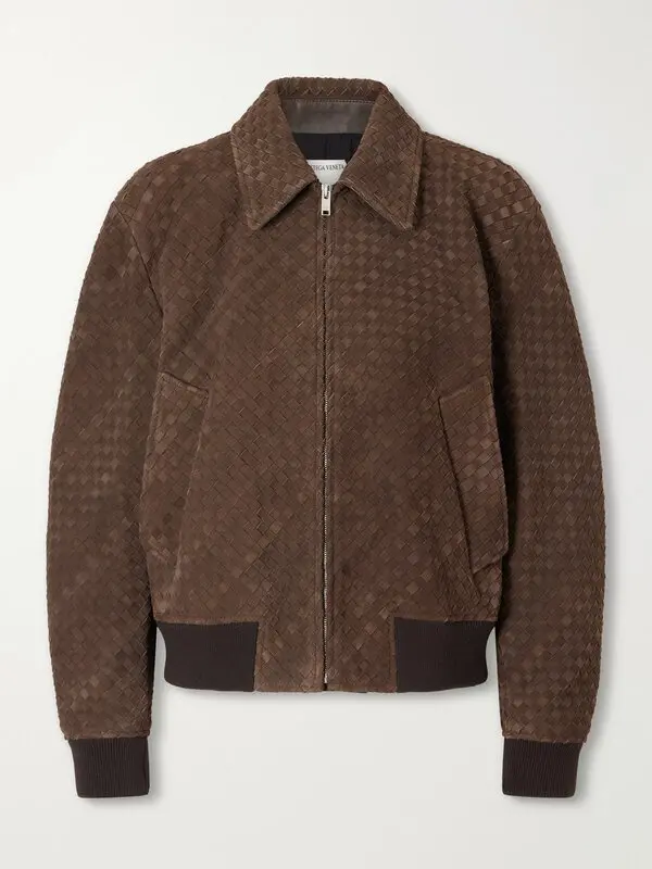 Bottega Veneta Intrecciato Suede Jacket - Brown