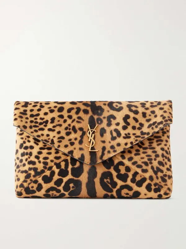 Saint Laurent Cassandre Leopard-print Pony Hair Clutch - Leopard Print