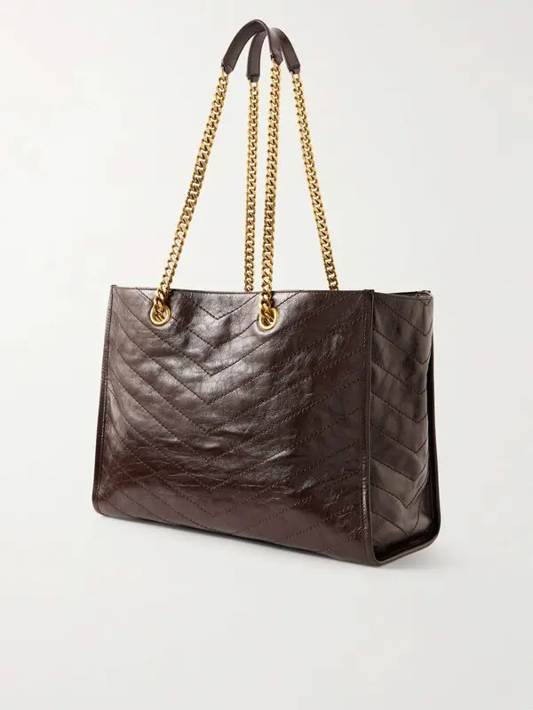 Saint Laurent Niki East West Crinkled-leather Tote - Brown