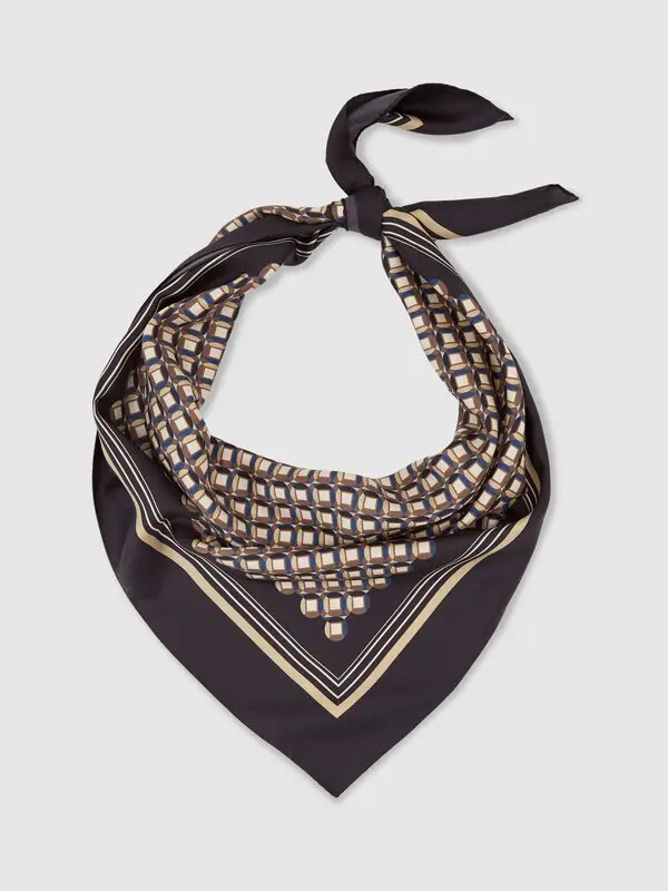 REISS Carmen Silk Geometric-print Square Scarf