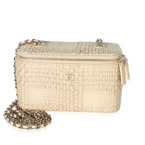 Chanel Braided Raffia Vanity Case With Chain - Beige