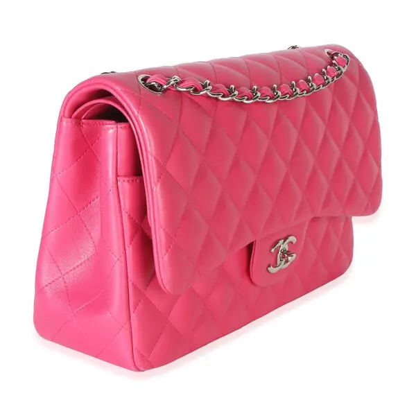 Chanel Quilted Lambskin Jumbo Double Flap Shoulder Bag - Pink