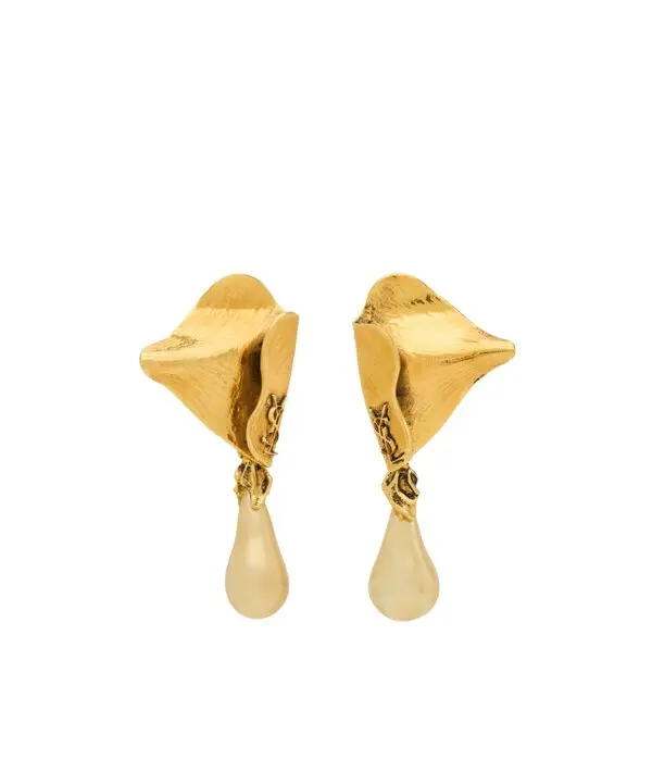 Saint Laurent Cassandre Pearl Drop Earrings - Yellow