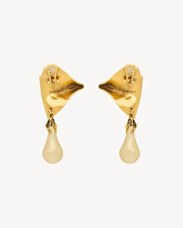 Saint Laurent Cassandre Pearl Drop Earrings - Yellow