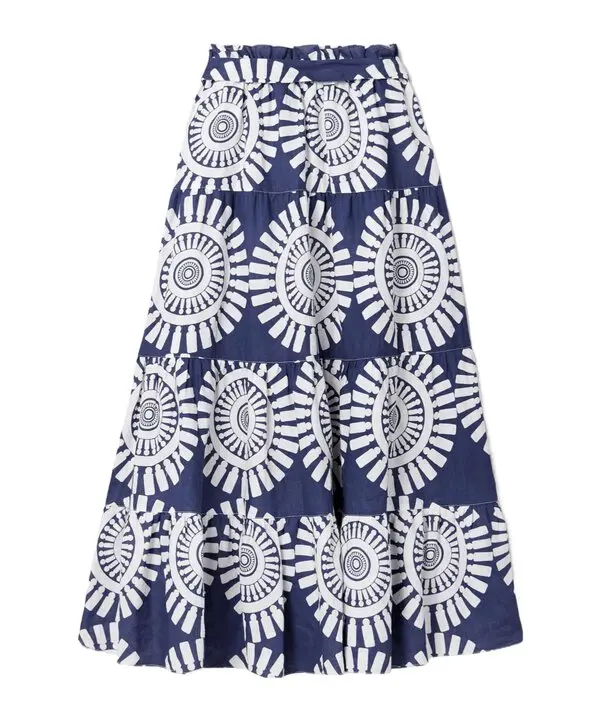 LEMLEM Sanaa Belted Printed Linen Maxi Skirt
