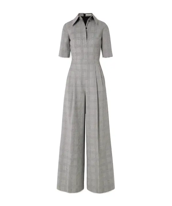 EMILIA WICKSTEAD Checked Wool Jumpsuit - Gray