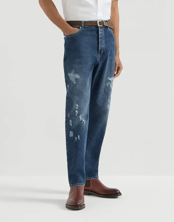 Brunello Cucinelli Distressed Logo Embroidery Jeans