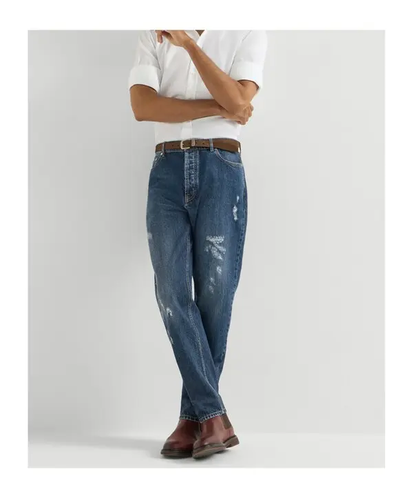 Brunello Cucinelli Distressed Logo Embroidery Jeans