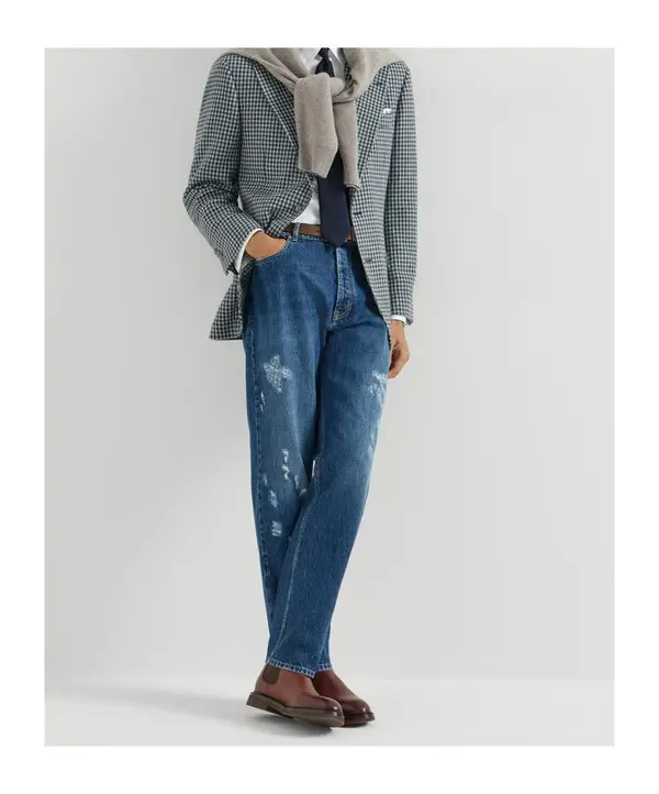 Brunello Cucinelli Distressed Logo Embroidery Jeans