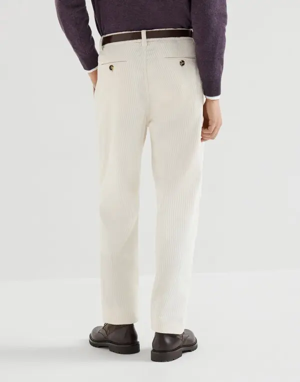 Brunello Cucinelli Garment-dyed Trousers In Cotton Corduroy - White