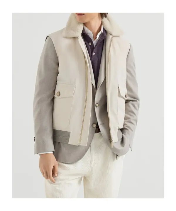 Brunello Cucinelli Waxed Techno Cotton Down Vest With Detachable Shearling Collar