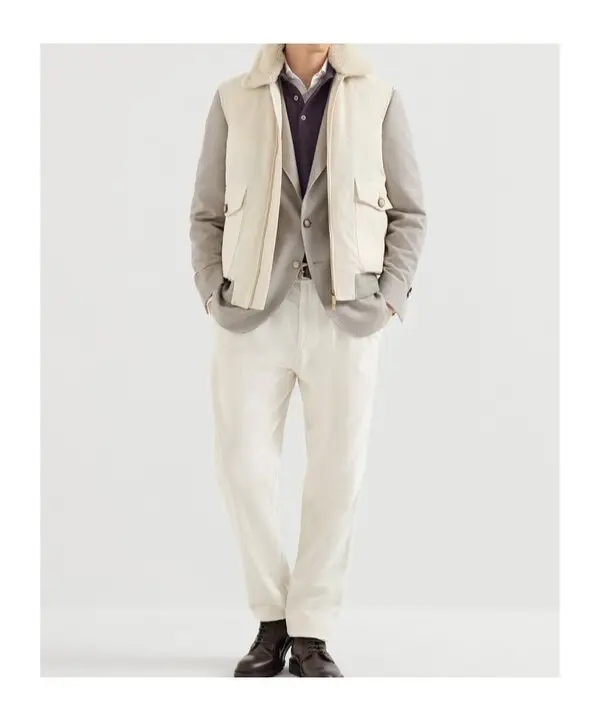Brunello Cucinelli Waxed Techno Cotton Down Vest With Detachable Shearling Collar