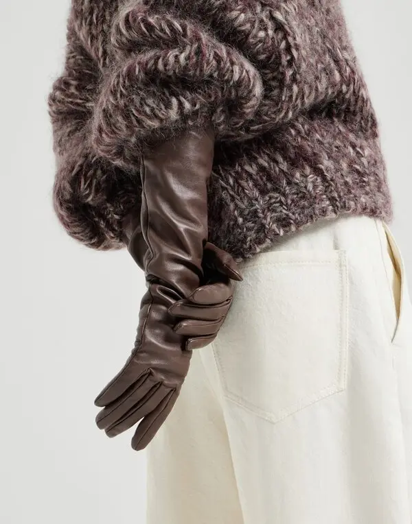 Brunello Cucinelli Nappa Leather Long Gloves - Rust-brown