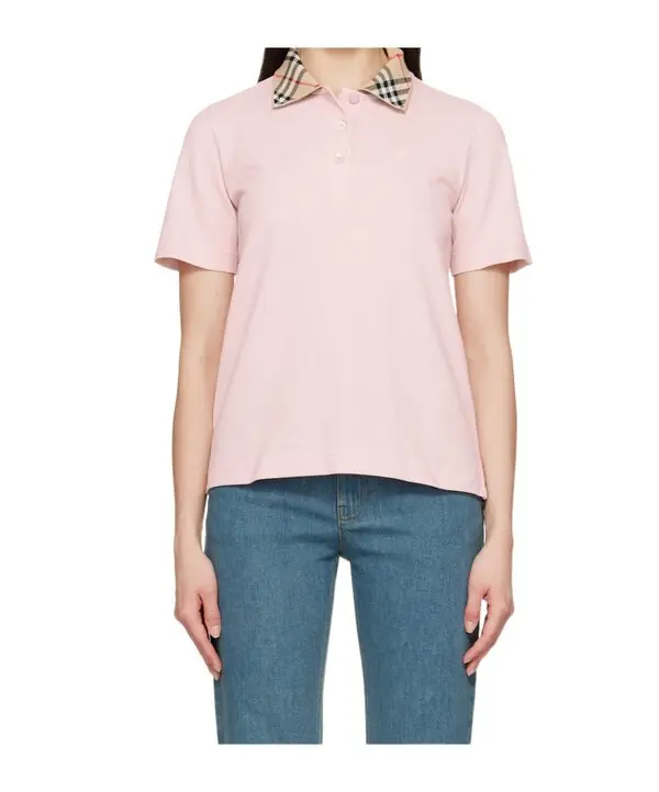 Burberry Embroidered Checked Collar Polo Shirt