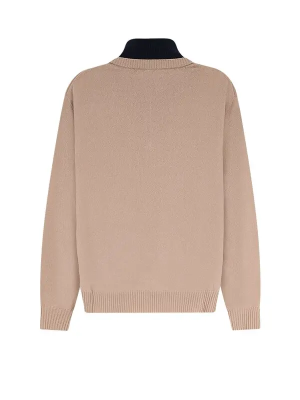 Miu Miu Cashmere Turtleneck Sweater With Zip Closure And Intarsia Logo - Albino White/blue