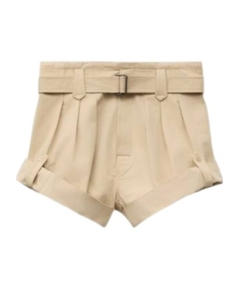 Kenzo High-waist Pleated Cotton Twill Shorts With Belt - Light Brown