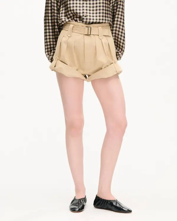 Kenzo High-waist Pleated Cotton Twill Shorts With Belt
