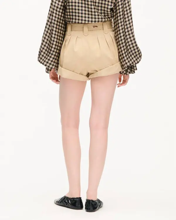 Kenzo High-waist Pleated Cotton Twill Shorts With Belt