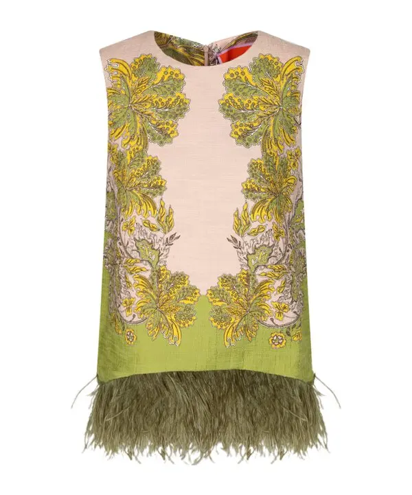 La DoubleJ Sleeveless Feather-trimmed Top