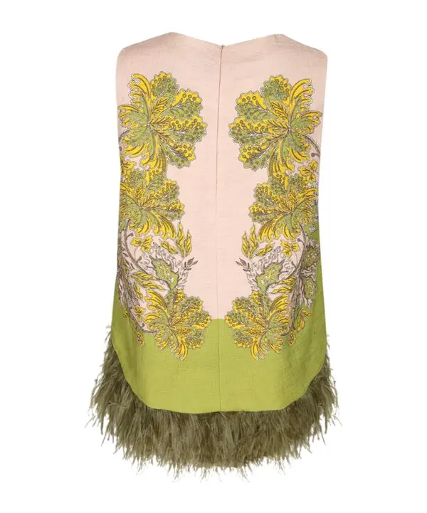 La DoubleJ Sleeveless Feather-trimmed Top