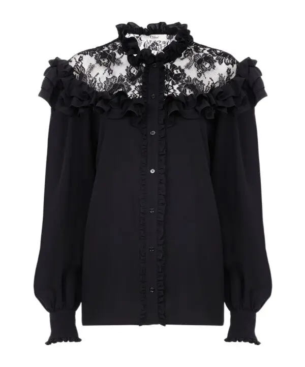 Chloé High-neck Laced Ruffled Blouse