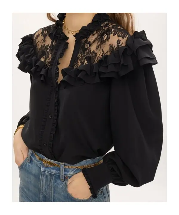 Chloé High-neck Laced Ruffled Blouse