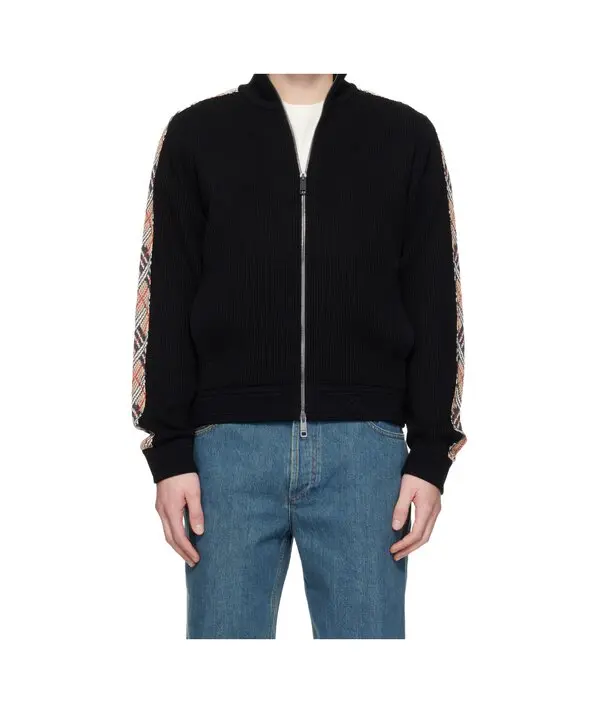 Burberry Zip-up Sweater With Check Trim