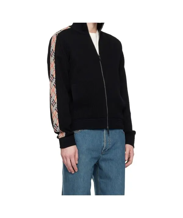 Burberry Zip-up Sweater With Check Trim