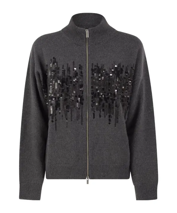 Peserico Long Sleeve Zip-up Jacket With Sequin Embellishment