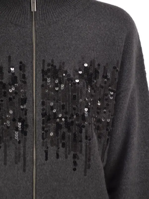 Peserico Long Sleeve Zip-up Jacket With Sequin Embellishment