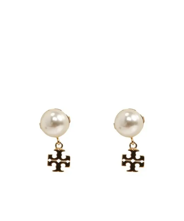 Tory Burch Pearl And Geometric Pendant Earrings - Creme