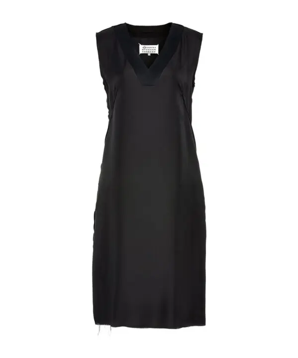 MAISON MARGIELA Silk Midi V-neck Sleeveless Dress - Black