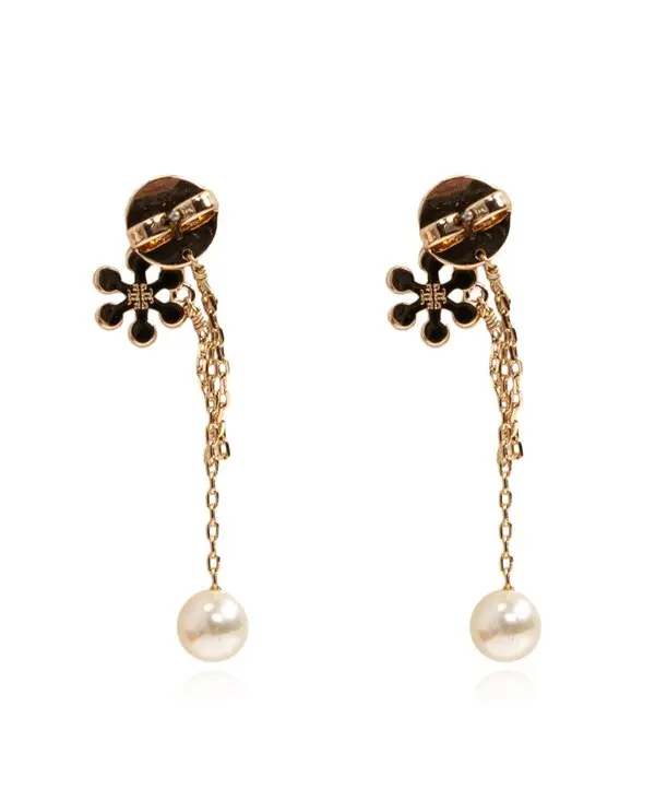Tory Burch Logo Earrings With Pearl And Cubic Zirconia
