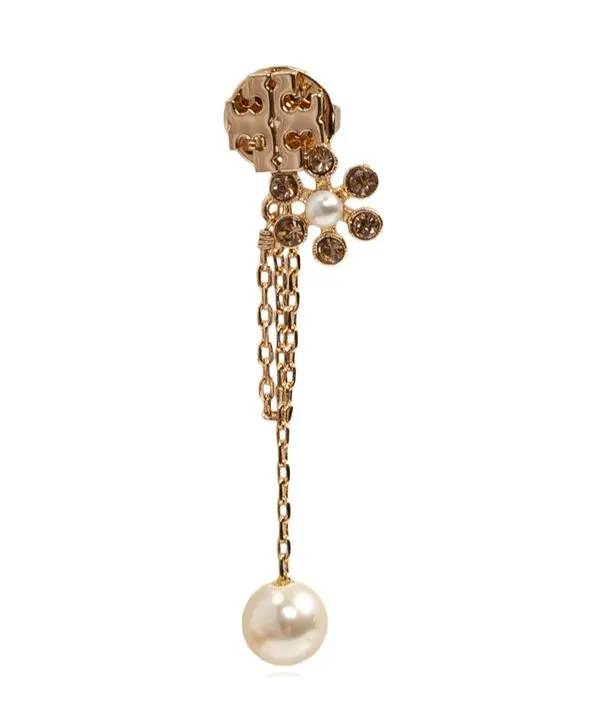 Tory Burch Logo Earrings With Pearl And Cubic Zirconia