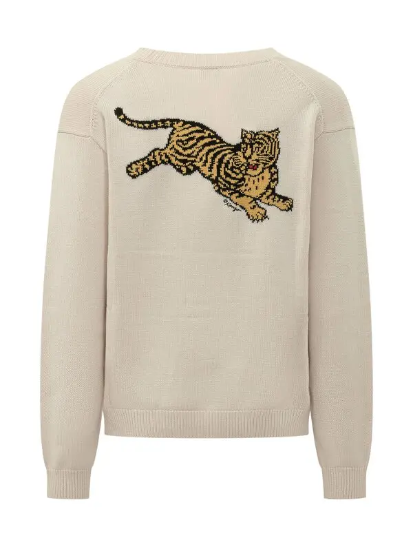 Kenzo V-neck Long-sleeved Knit Top With Tiger Motif