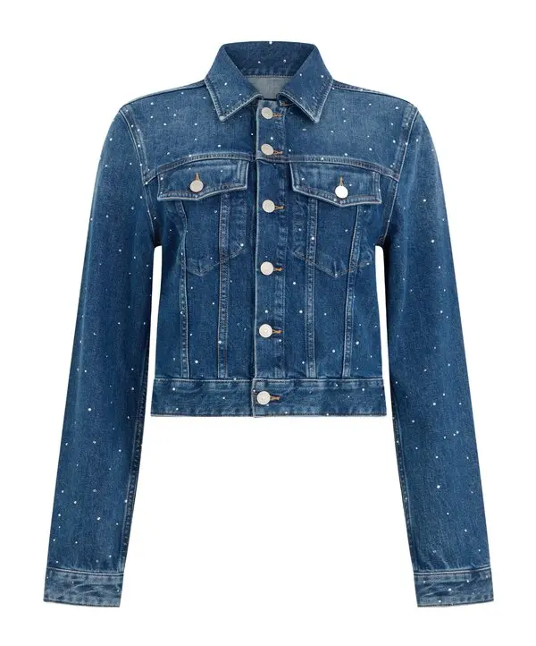 7 For All Mankind Studded Cropped Denim Jacket - Blue