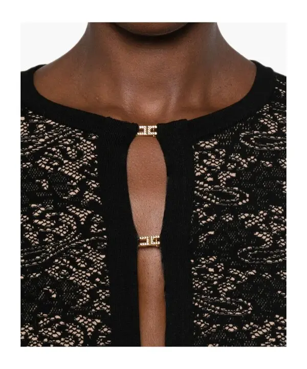 Elisabetta Franchi Lace-pattern Logo-plaque Sweater