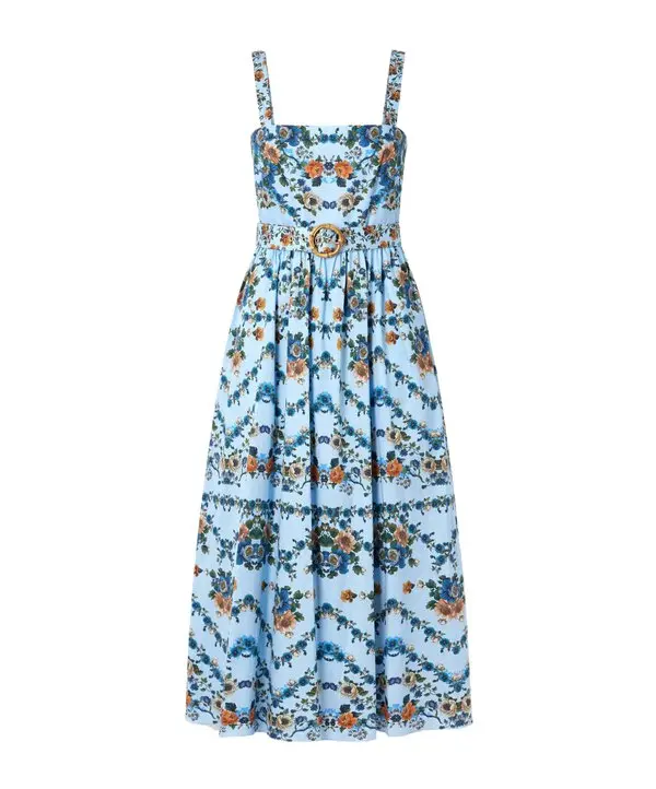 Borgo De Nor Belted Floral-print Cotton Poplin Midi Dress - No