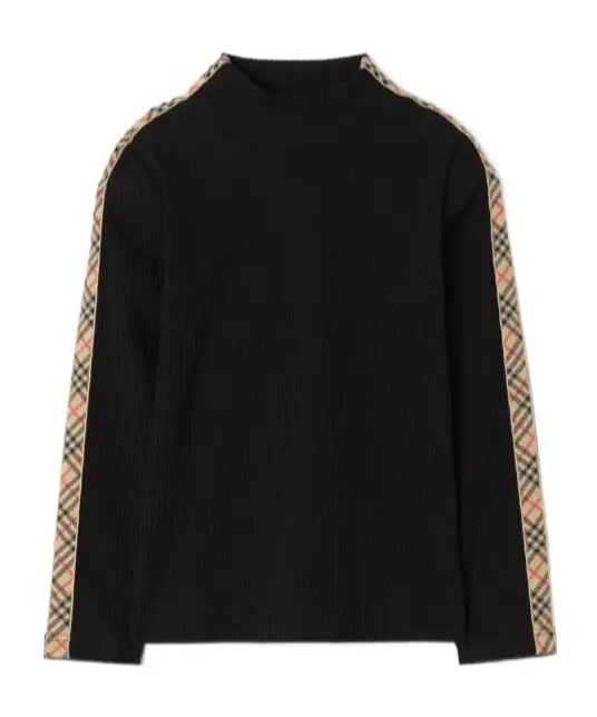 Burberry Check Trim Rib-knit Cotton Turtleneck Top