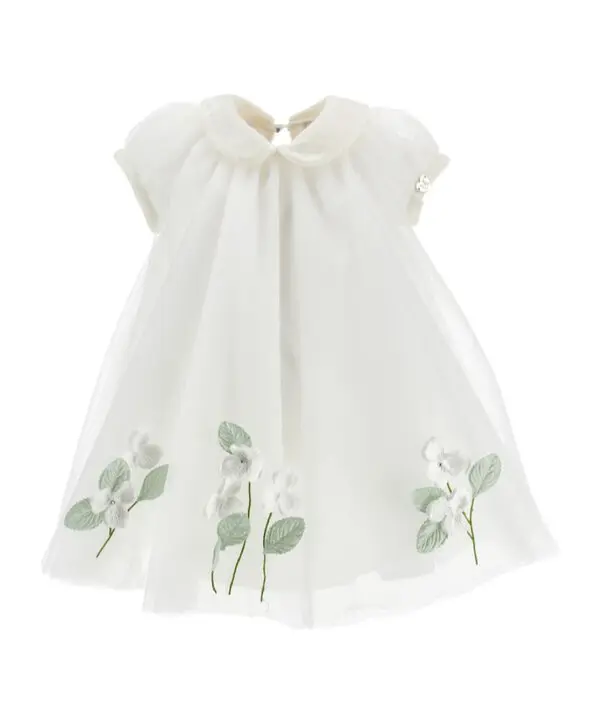 Monnalisa Floral Appliqué Tulle Dress - Cream