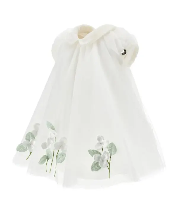 Monnalisa Floral Appliqué Tulle Dress