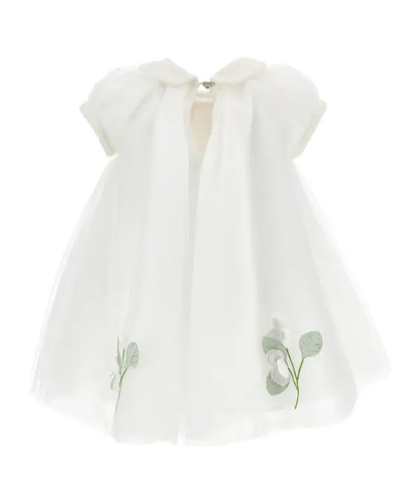 Monnalisa Floral Appliqué Tulle Dress