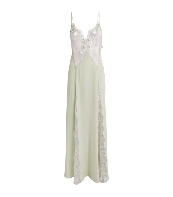 Rosamosario Silk Georgette Maxi Slip Dress - Green