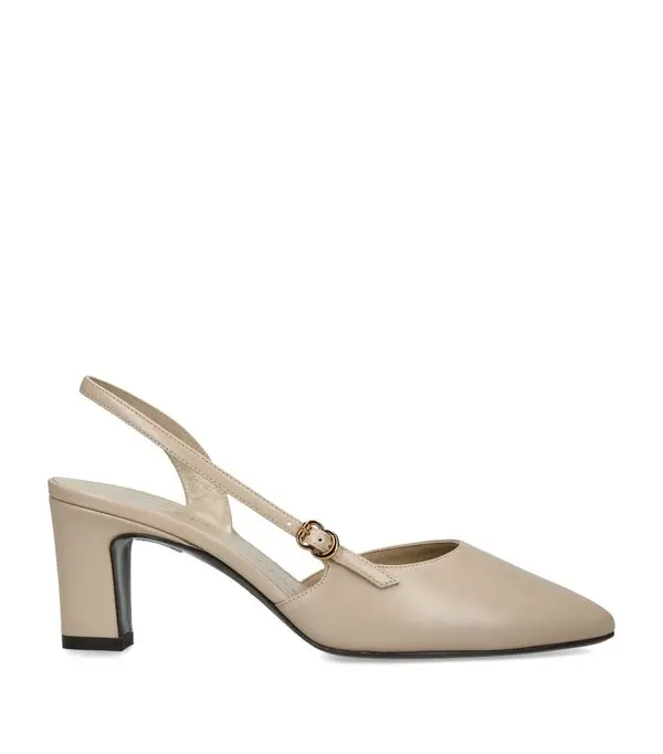 HERBERT LEVINE Leather Slingback Heels With Block Heel And Buckle Fastening - Beige